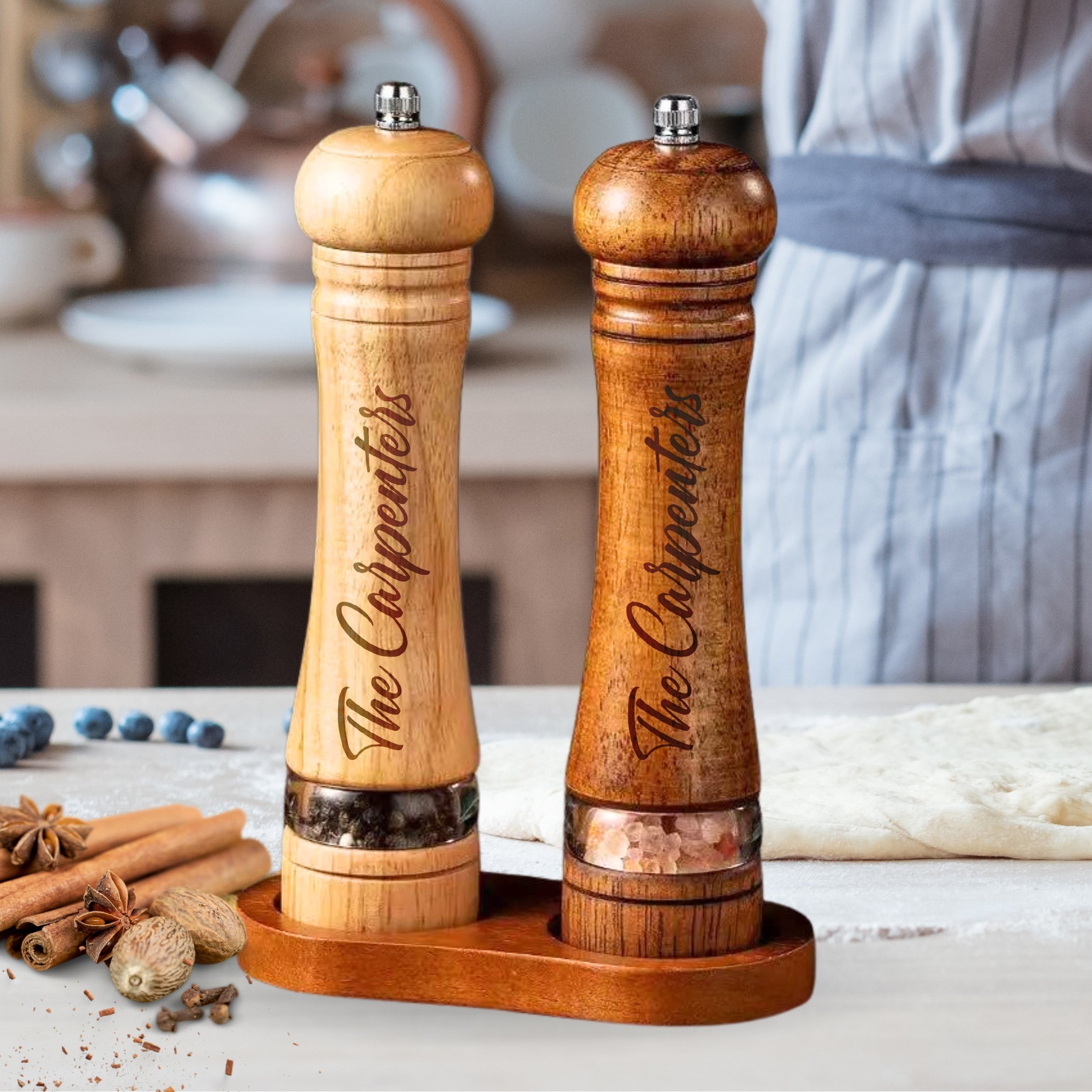 Personalised Wooden Salt Shaker and Pepper Display Grinder Base Set Engraved Manual Spice Mill Crusher Kitchen Utensils Housewarming Gift Etsy