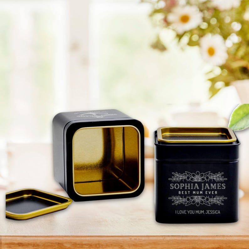 Personalised Matte Black Gold Metal Tin, Custom Engraved Logo Jar ...
