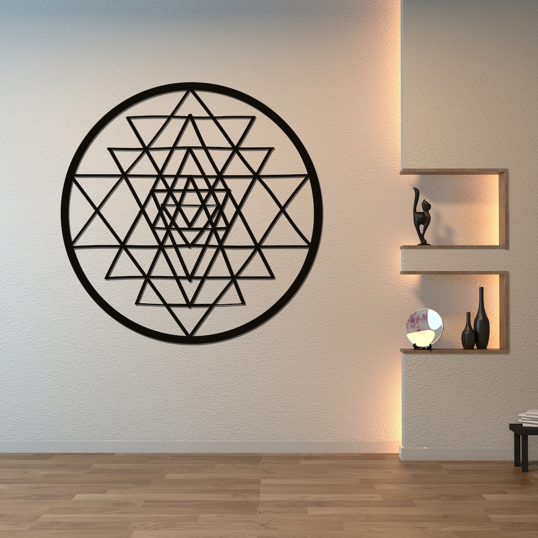 Custom Made Acrylic Wooden Sri Yantra Wall Art, Sacred Geometry Hanging ...