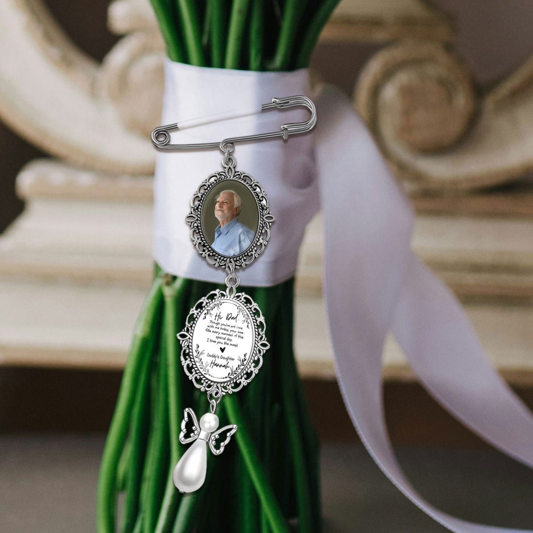Personalised Photo & Message Memorial Bridal Bouquet Pin Charm, Custom ...