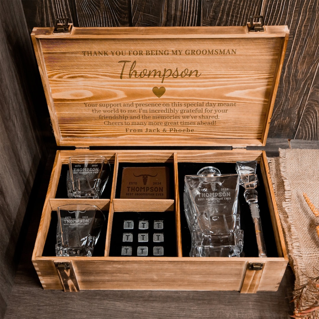 Personalised Army Wood Crate Whiskey Box, Whisky Decanter, 2 Glasses, 9 ...