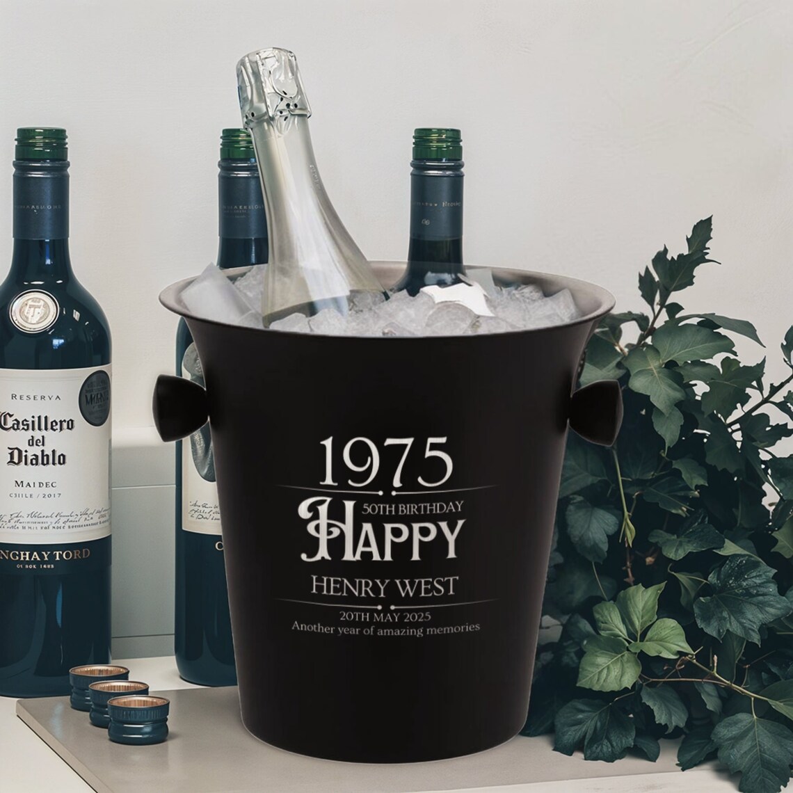 Personalised Matt Black Champagne Ice Bucket, Custom Engraved Wine ...