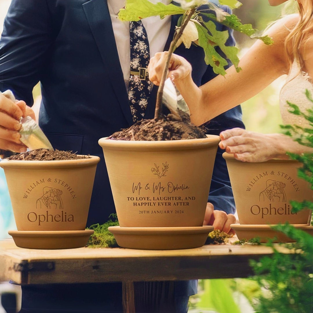 Custom Etched Couple Terracotta Pot & Saucer, Personalised Unity Tree ...