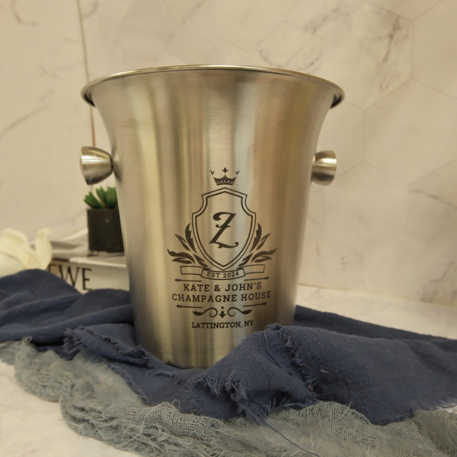 Personalised Matt Steel Champagne Ice Bucket, Custom Engraved Logo Wine ...