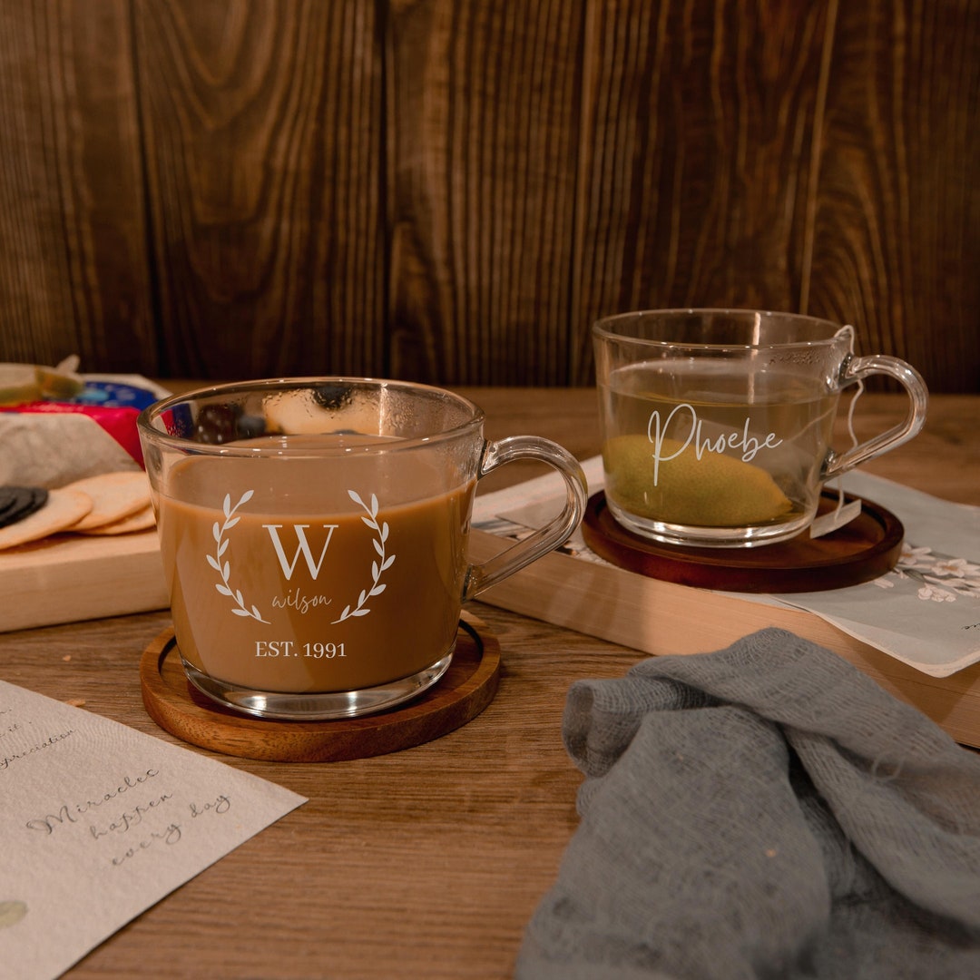 Personalised Glass Coffee Mug/ Tea Cup, Custom Logo Laser Engraved ...