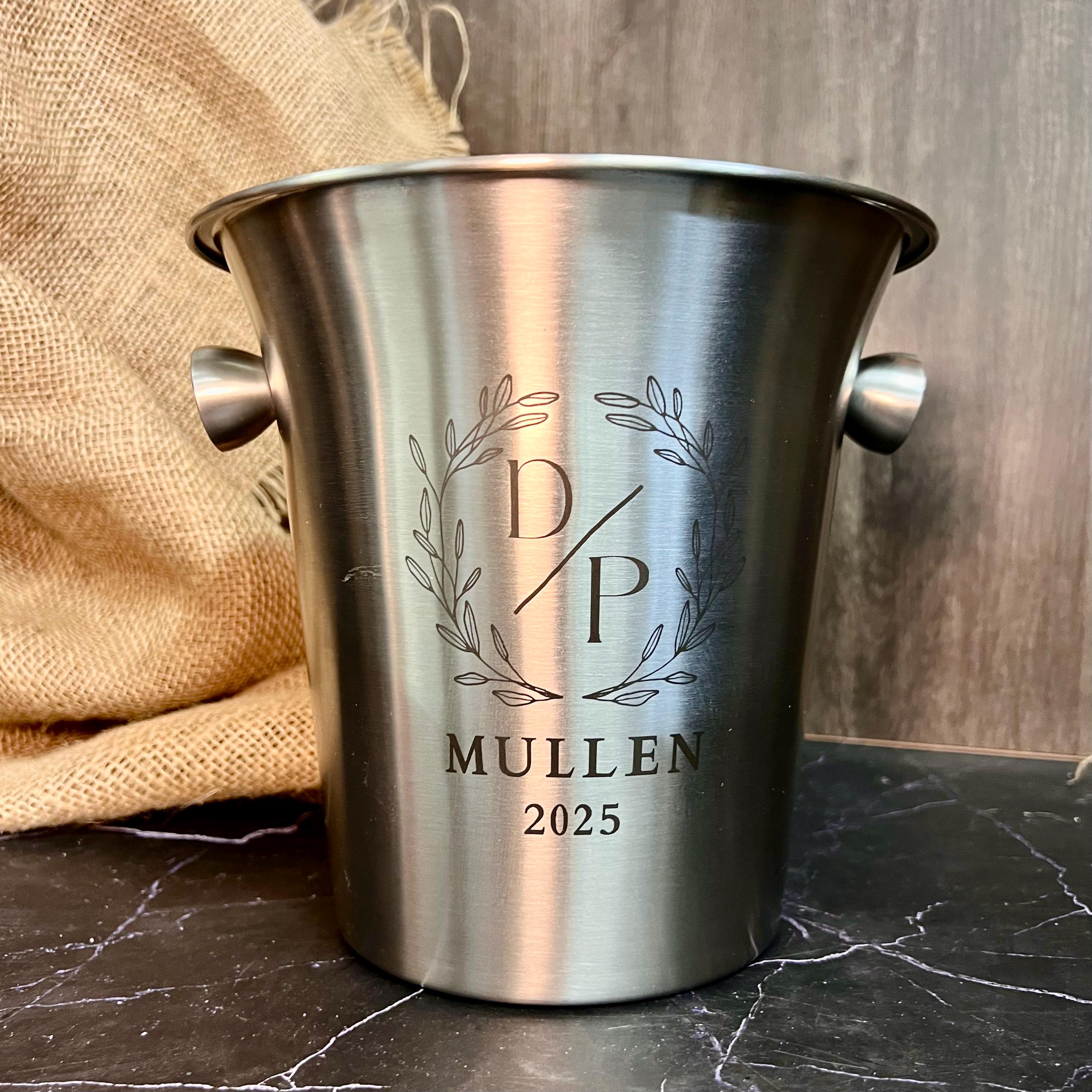 Personalised Matt Steel Champagne Ice Bucket, Custom Engraved Logo Wine ...