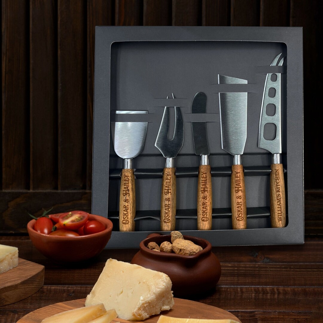 Personalised Fines Food Wooden Cheese Knife Set 5 Pieces, Custom ...