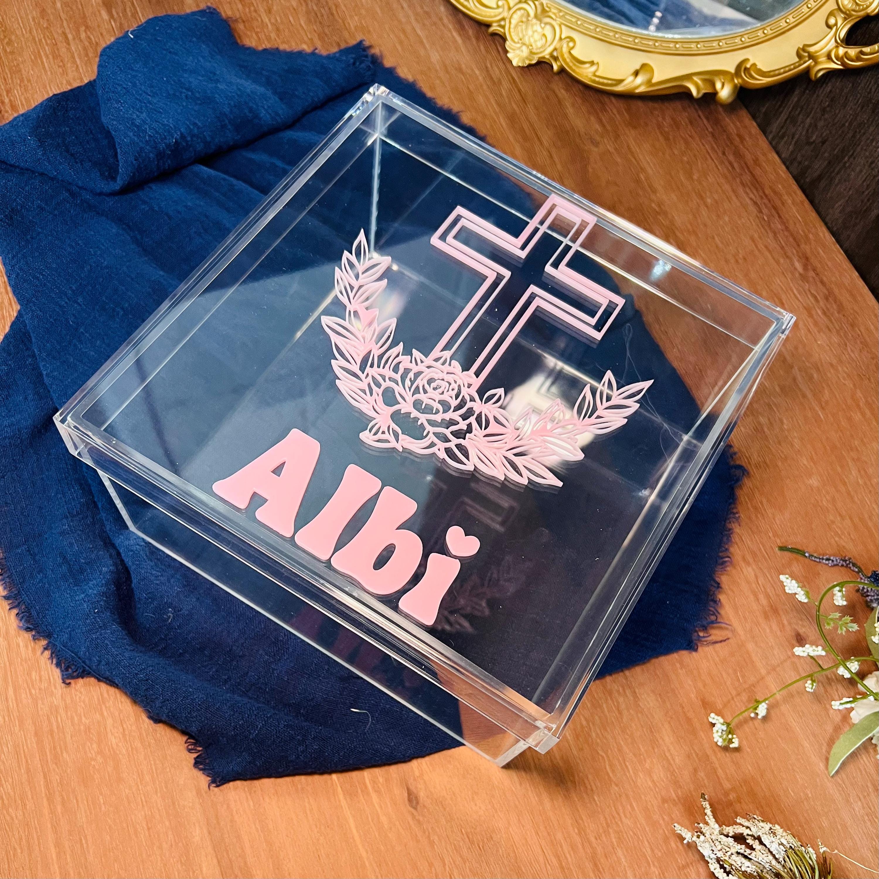 Personalised 3D Raised Acrylic Name Clear Christening Box, Custom Made ...