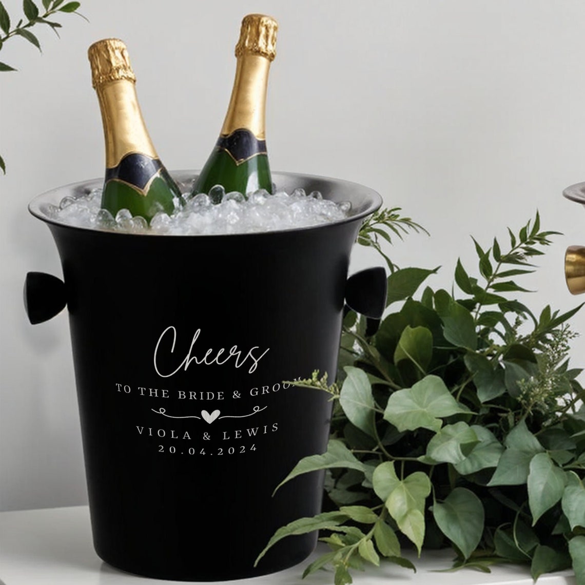 Personalised Matt Black Champagne Ice Bucket, Custom Engraved Wine ...