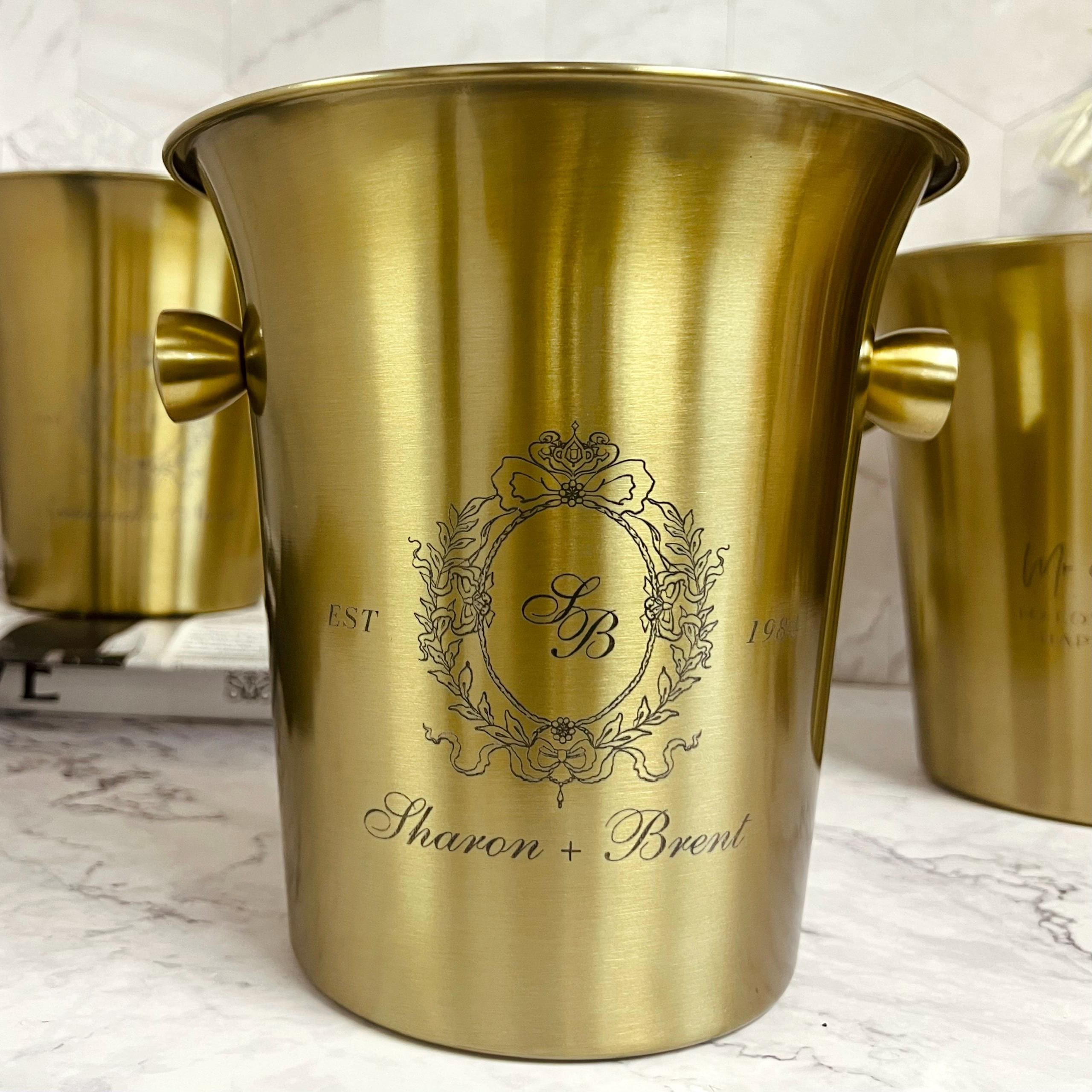 Personalised Matt Gold Champagne Ice Bucket, Custom Engraved Wine ...