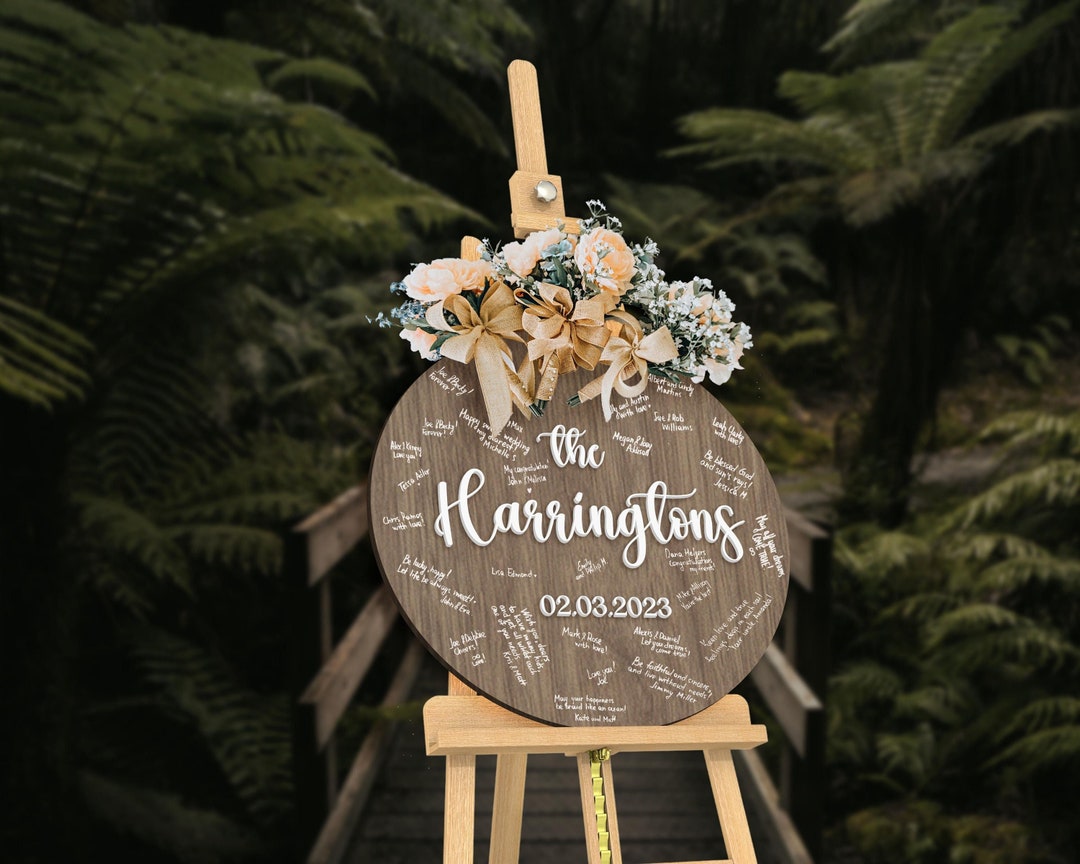 Custom Round Circle 3D Raised Name Timber Wedding Alternative Guest ...