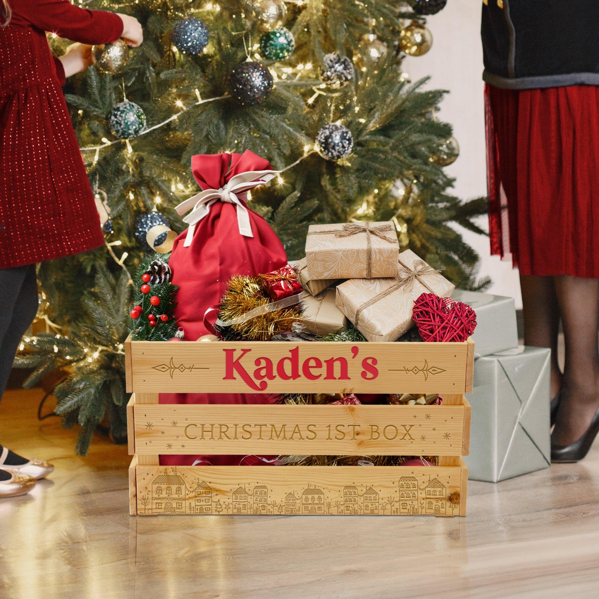 Personalised Raised Acrylic Name Sign on Christmas Eve Wood Crate ...