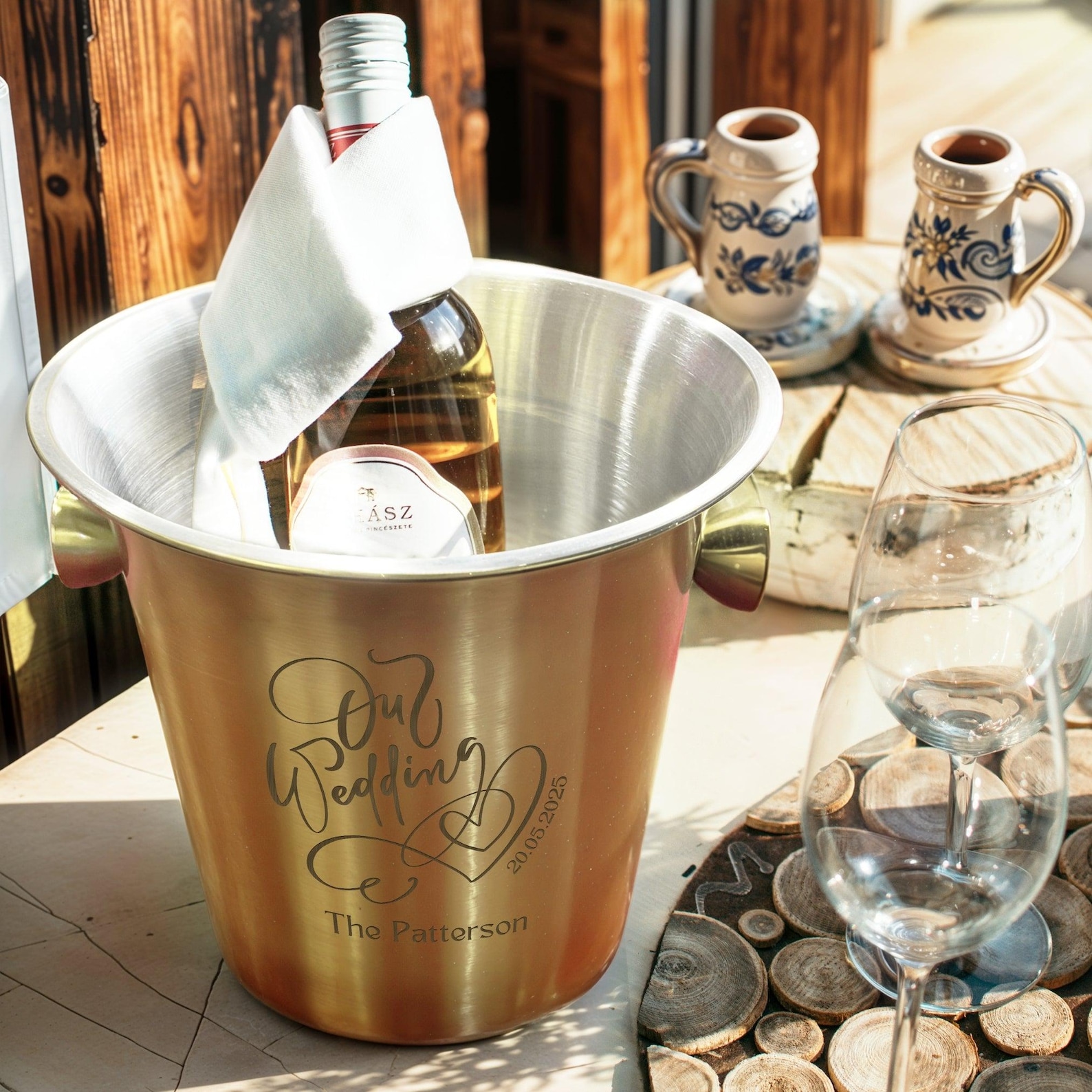 Personalised Matt Gold Champagne Ice Bucket, Custom Engraved Wine ...