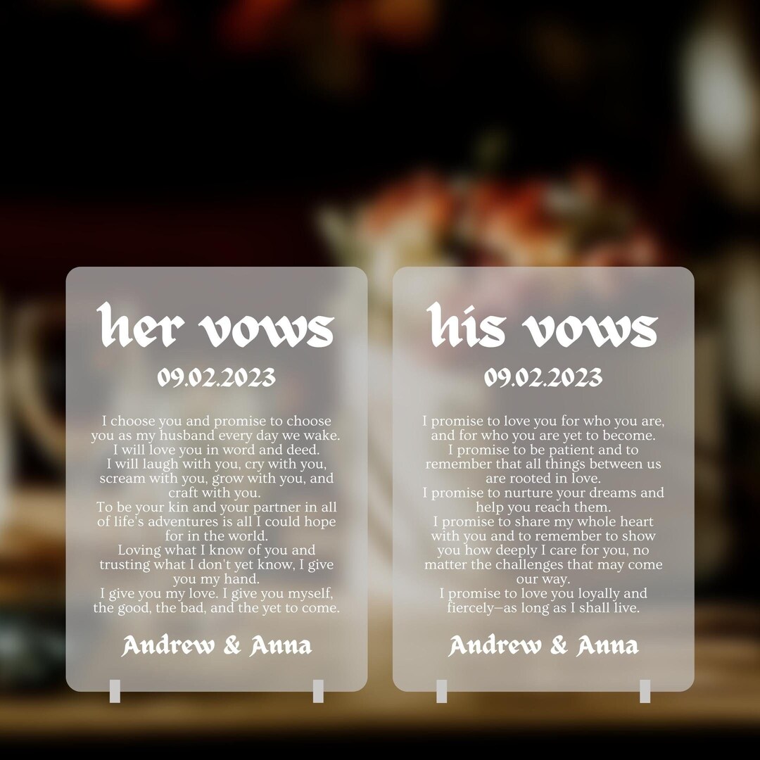 Custom Engraved Acrylic Wedding Vows, Personalised Husband & Wife Vow ...