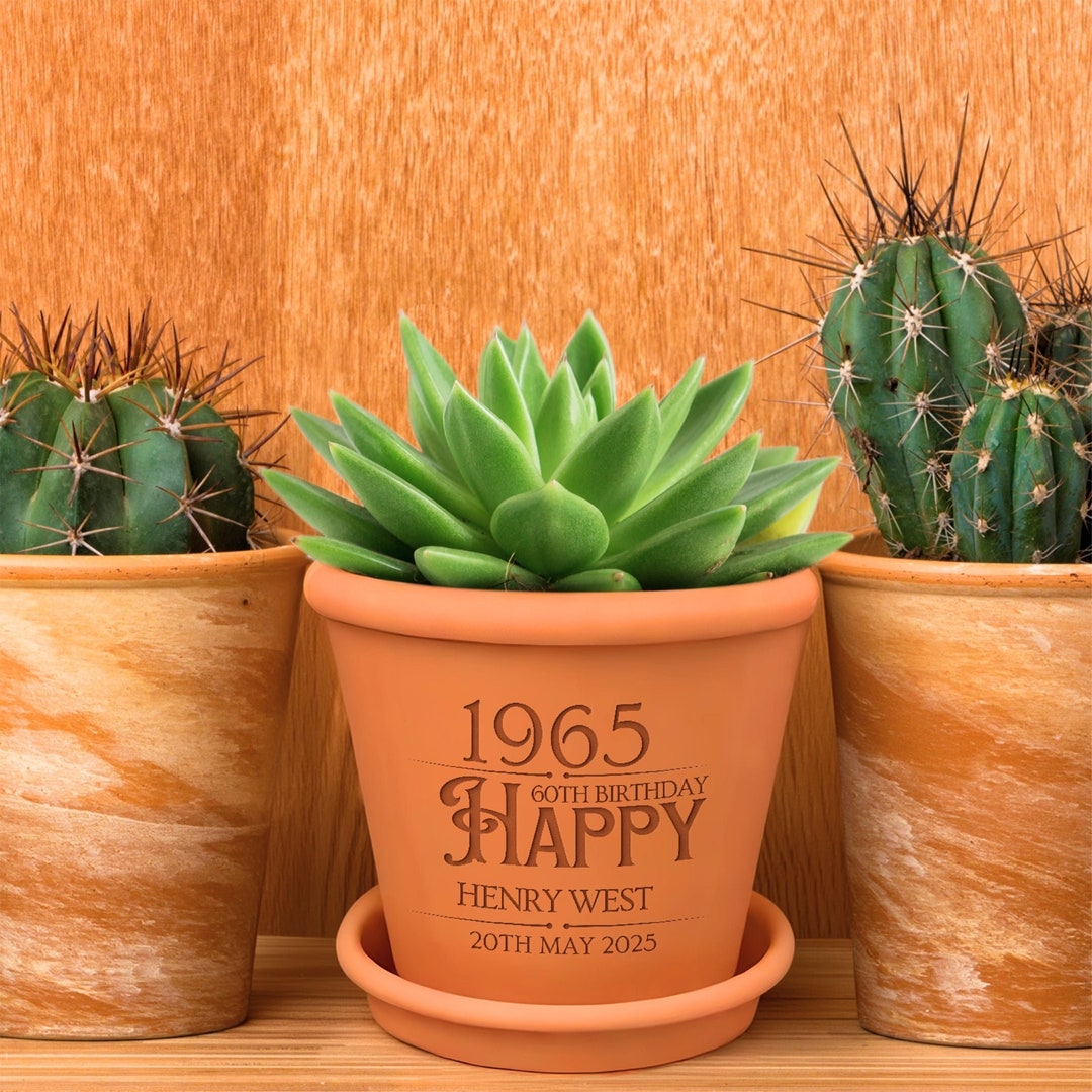 Custom Engraved Milestone Birthday Terracotta Plant Pot & Saucer ...