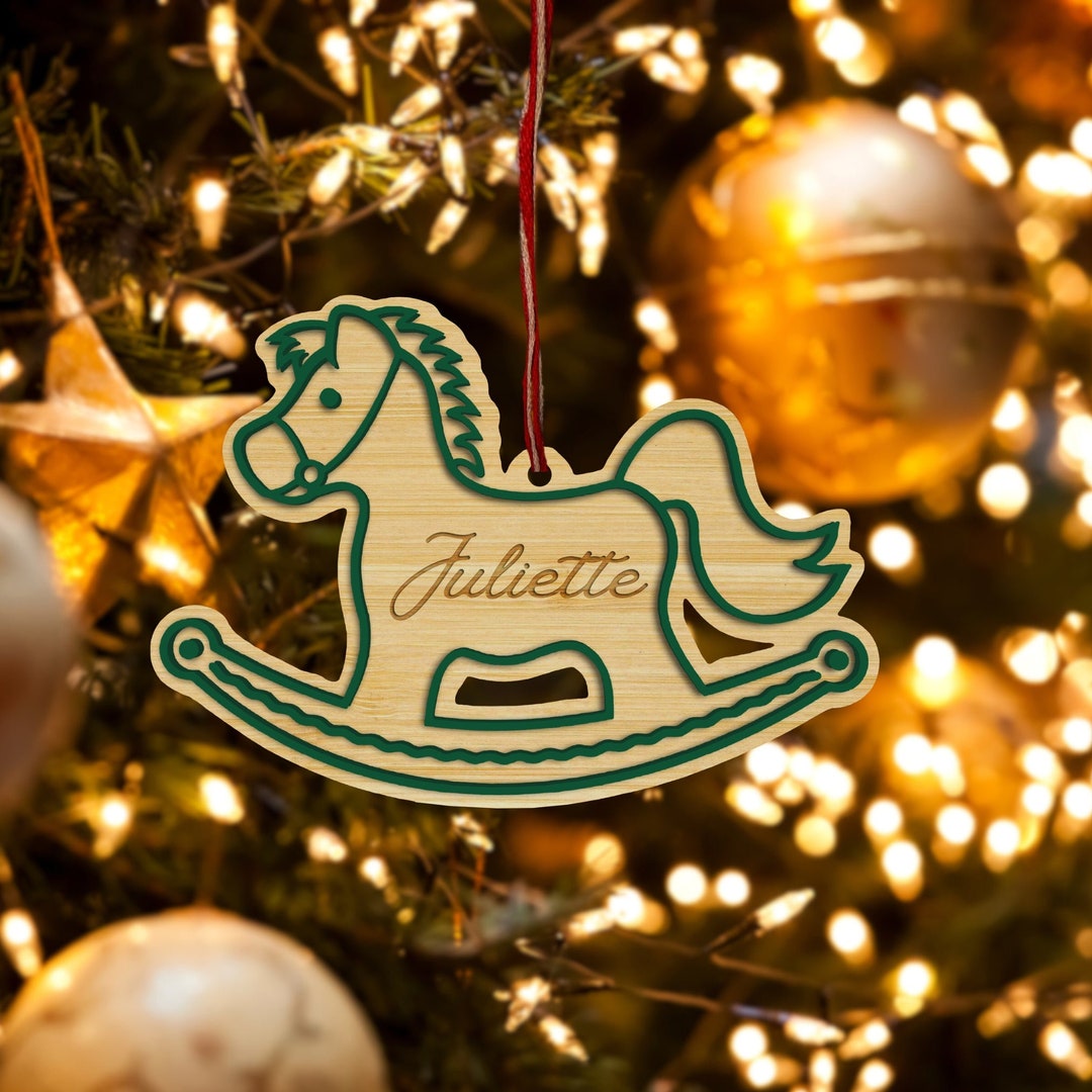 Personalised Double Layer Wooden Rocking Horse Christmas Bauble, Custom ...