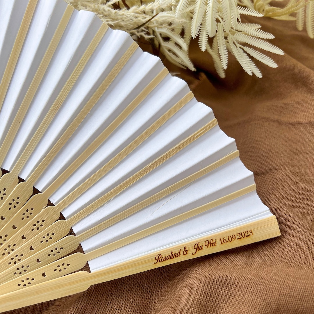 Personalised Bamboo Destination Beach Wedding Fan, Engraved Wooden ...