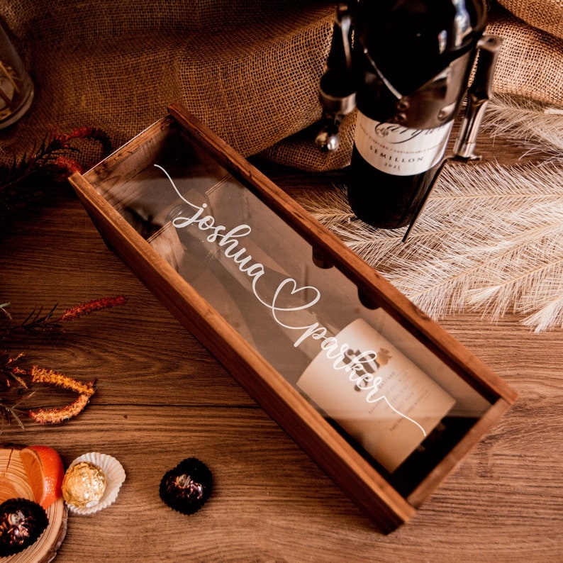 Personalised Clear Acrylic Lid & Rustic Wooden Wine Box Gift - Etsy
