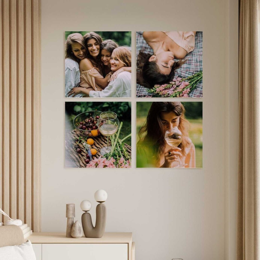 Personalised Set of 4 Wooden Photo Block Square, Custom UV Print Image ...