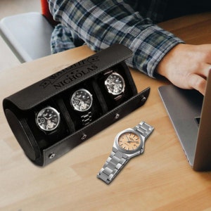 Personalised Black Leatherette Watch Case Box, Custom Engraved Travel ...