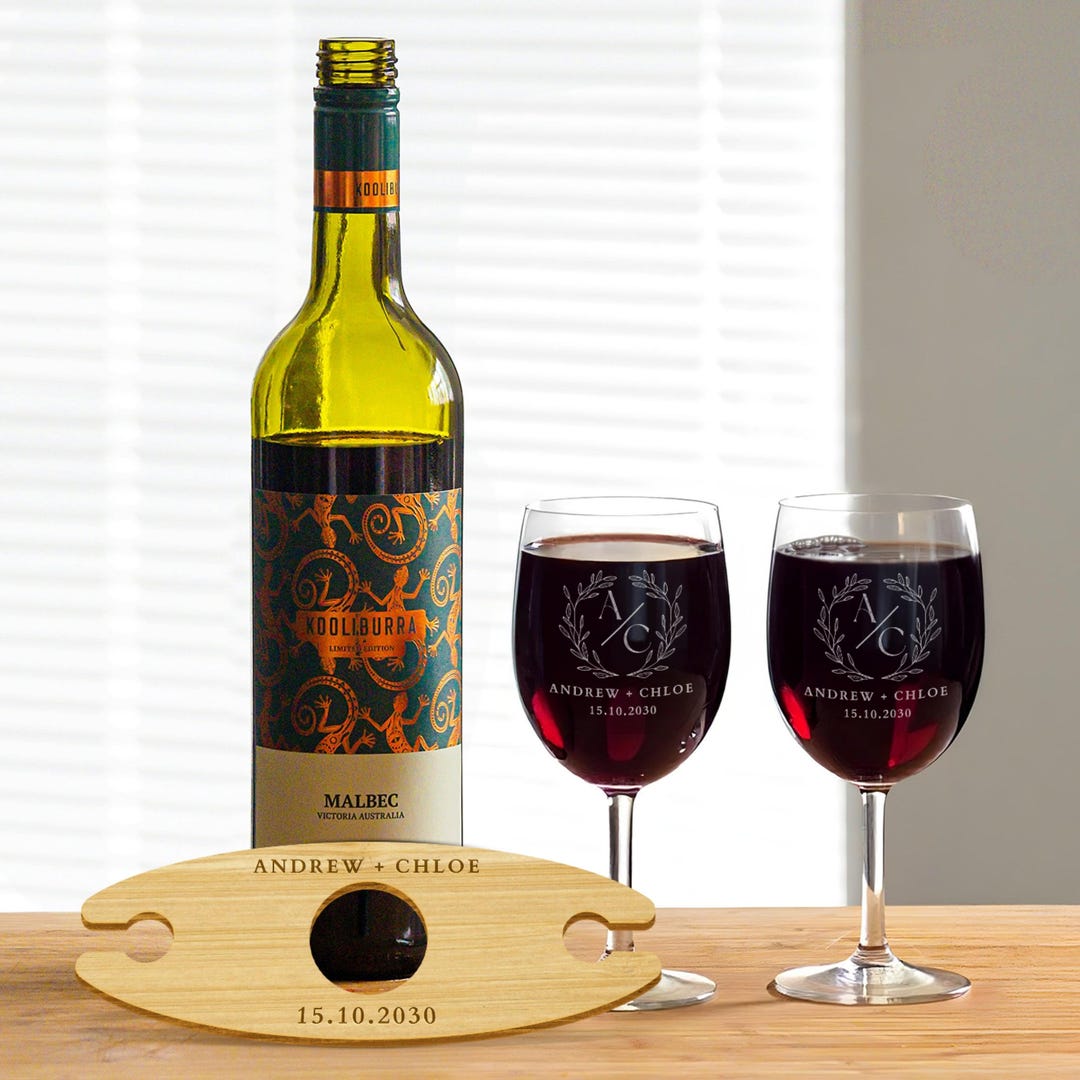 Personalised 2 Wine Glasses & Bottle Holder Butler Caddy Set - Etsy