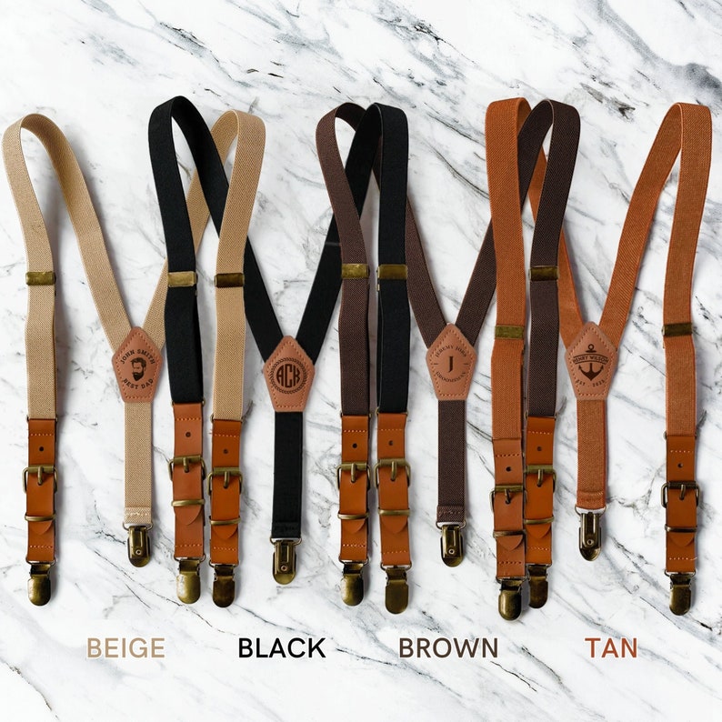 Personalised Adjustable Men's Suspender Clips, Custom Engraved Elastic ...