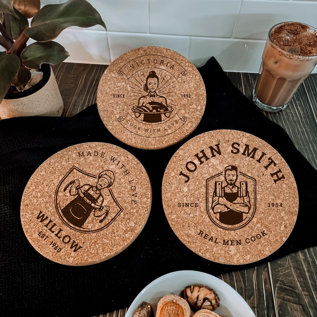 Personalised Round Cork Heat Pot Stand/ Holder, Custom Engraved Proof ...