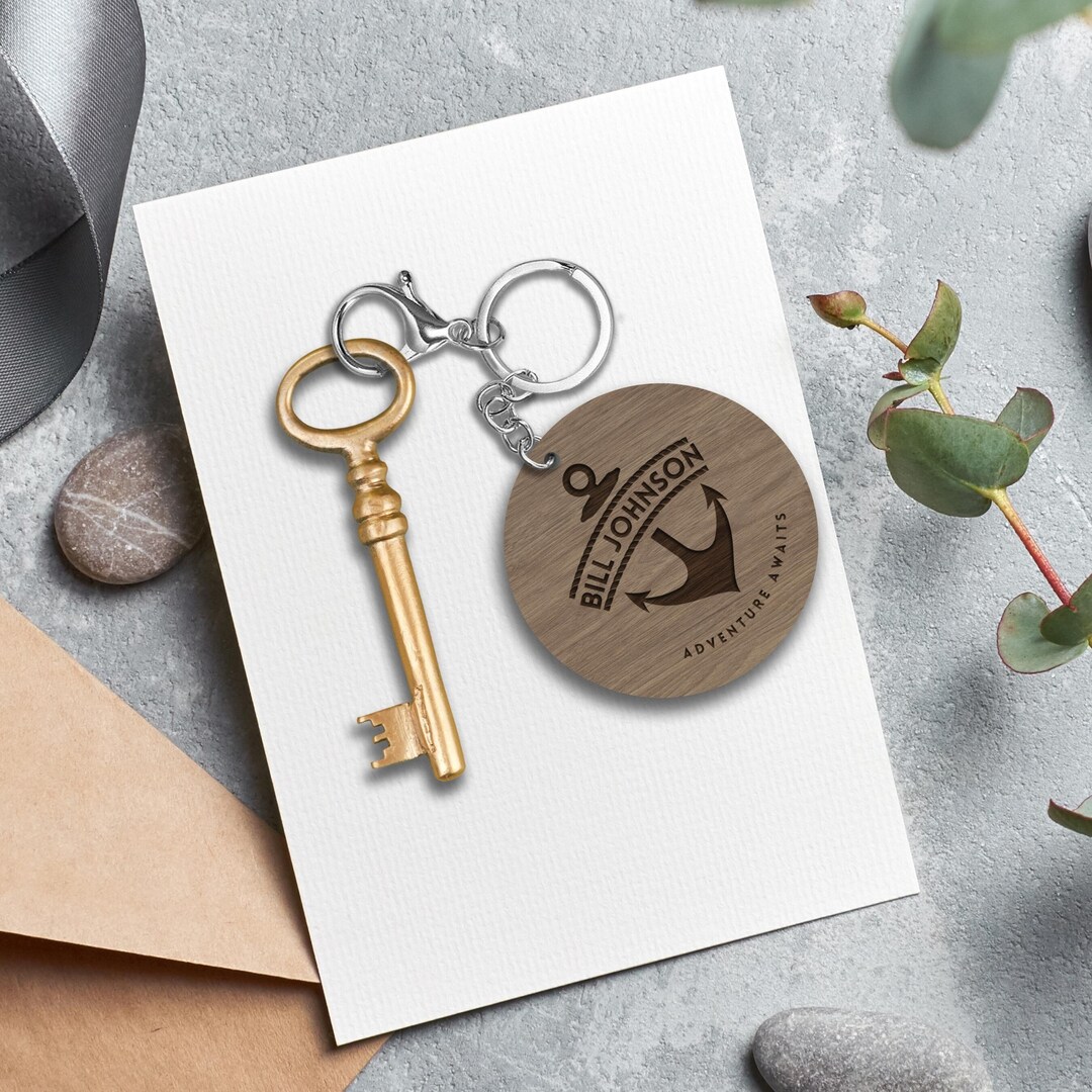 Personalised Custom Wooden Keychain, Logo Engraved Key Ring Bag Name ...