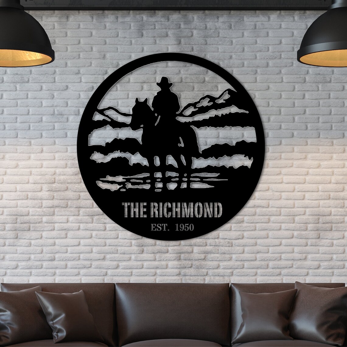 Custom Made Acrylic Cowboy Riding Horse Hoop Sign, Personalised Rustic ...