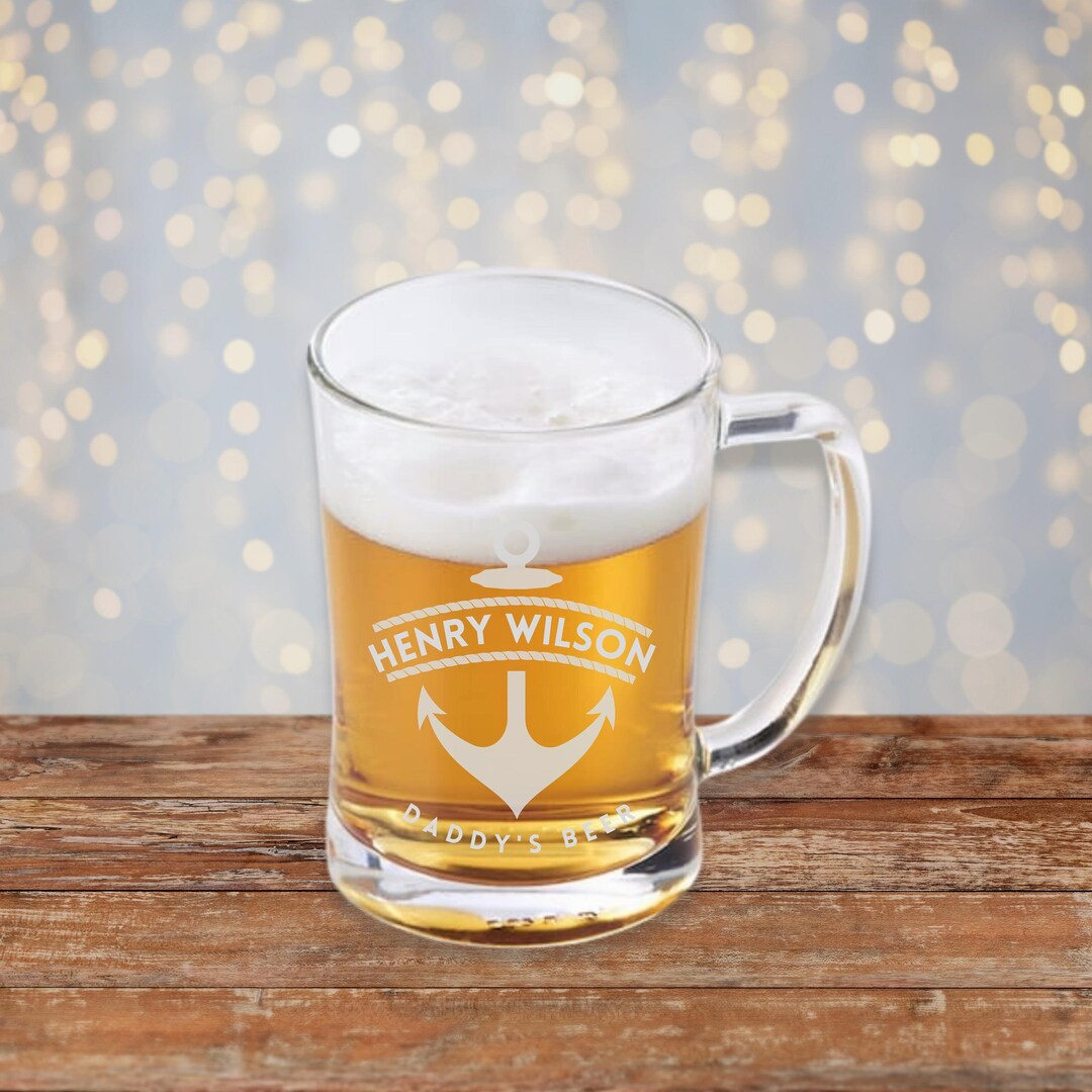 Personalised 600ml Classic Tankard Glass Beer Mug, Custom Logo Engraved ...