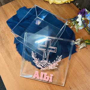 Personalised 3D Raised Acrylic Name Clear Christening Box, Custom Made ...