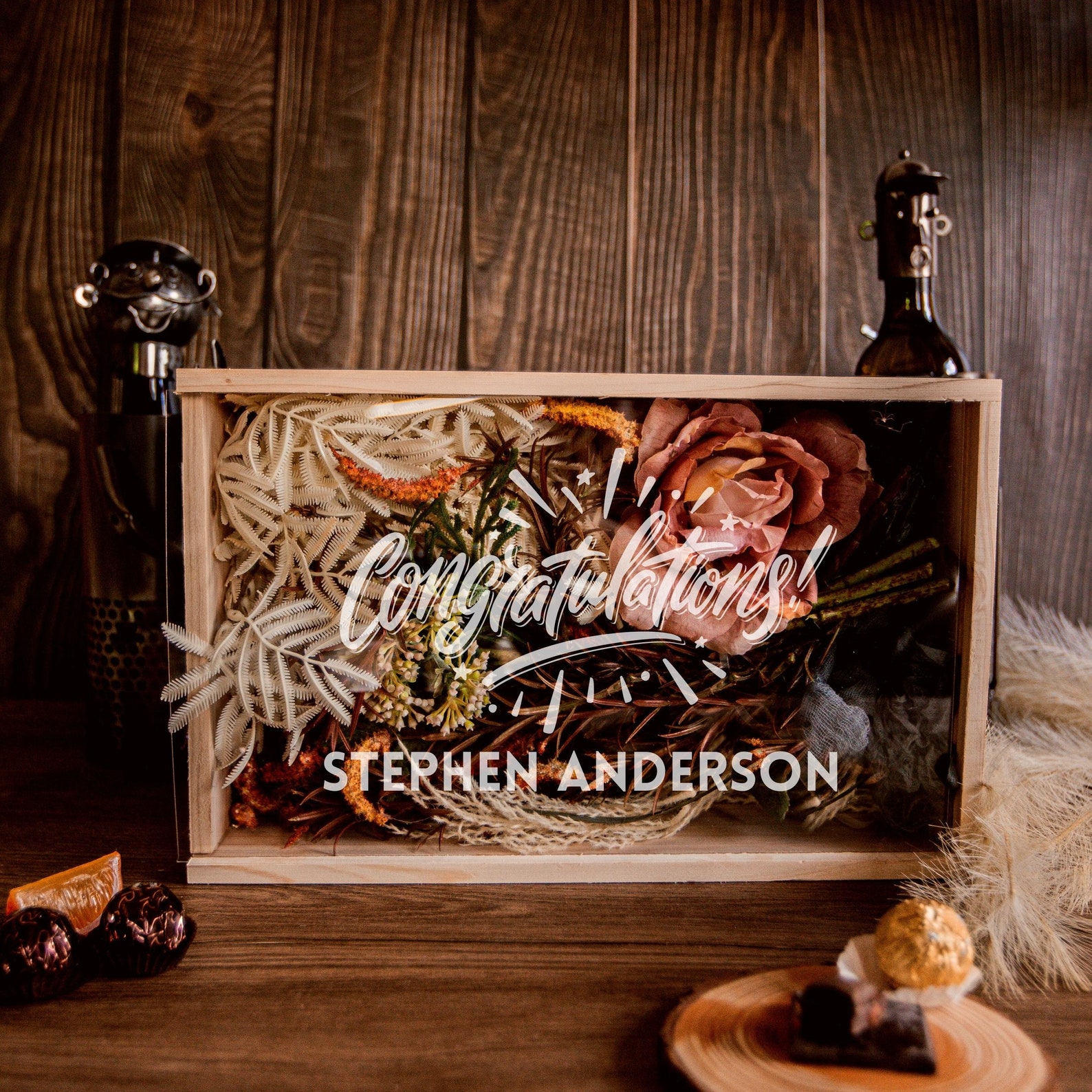 Personalised Clear Acrylic Lid & Wooden Twin Wine Box Gift, Engraved ...