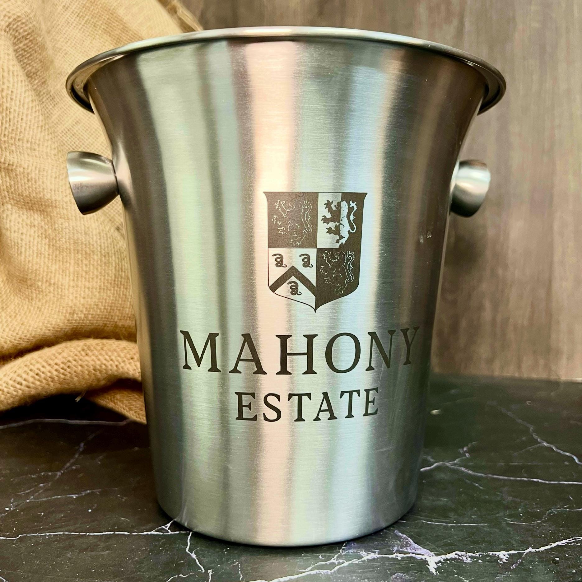 Personalised Matt Steel Champagne Ice Bucket, Custom Engraved Logo Wine ...
