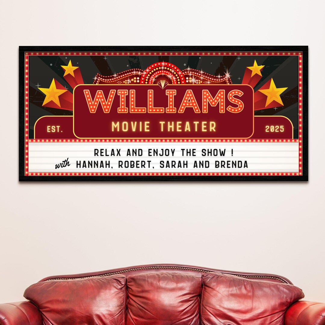 Personalised Family Name Home Cinema Pop Art Retro Sign, Custom Print ...