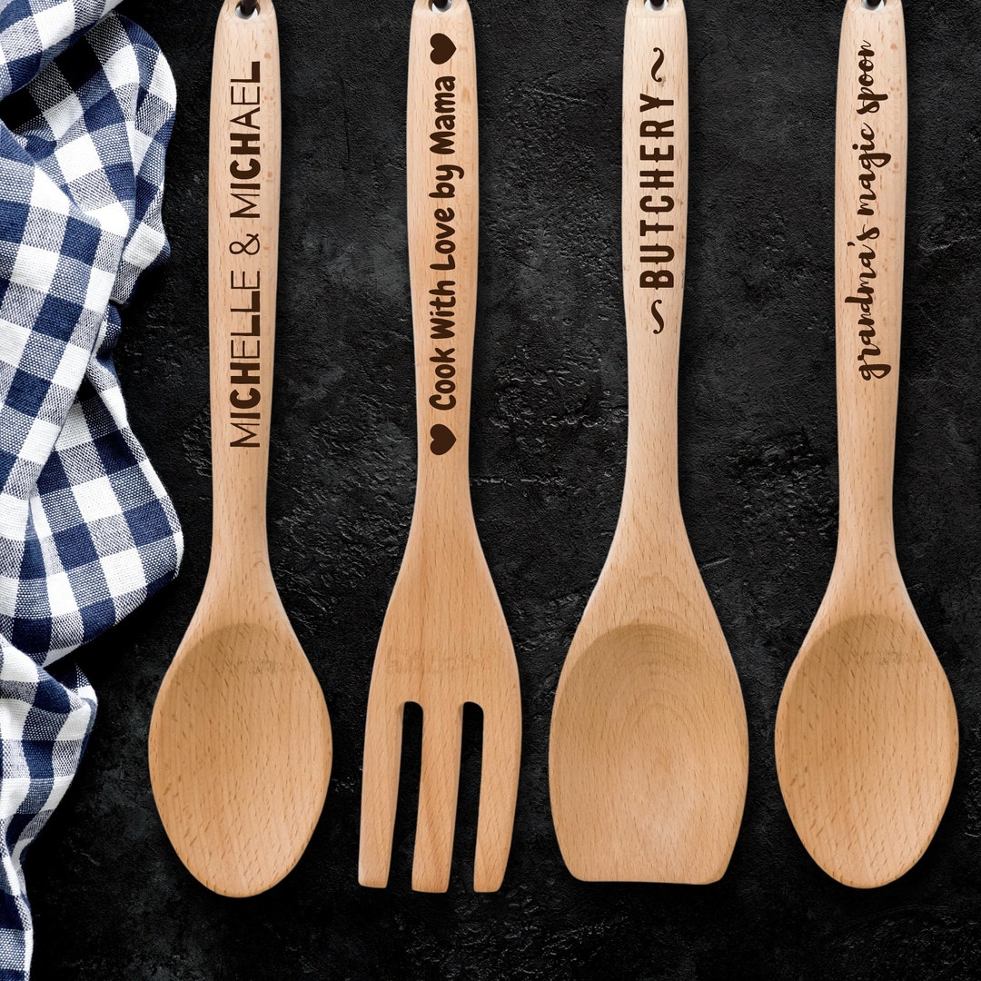 Personalised Wooden Mixing Spoon, Custom Laser Engraved Timber Spatulas ...