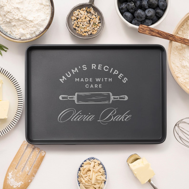 Custom Engraved Black Steel Baking Grilling Tray, Personalised Non ...
