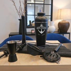 Engraved Steel Matte Black Cocktail/ Alcohol Shaker Set of 9 Barware ...