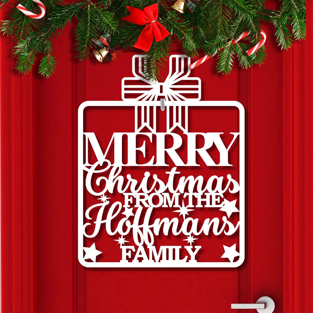Custom Bauble Gift Box Ribbon Merry Christmas Square Hoop Sign ...