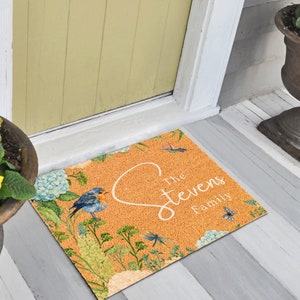 Personalised Floral Garden Coir Doormat, Customised Color Logo Printed ...