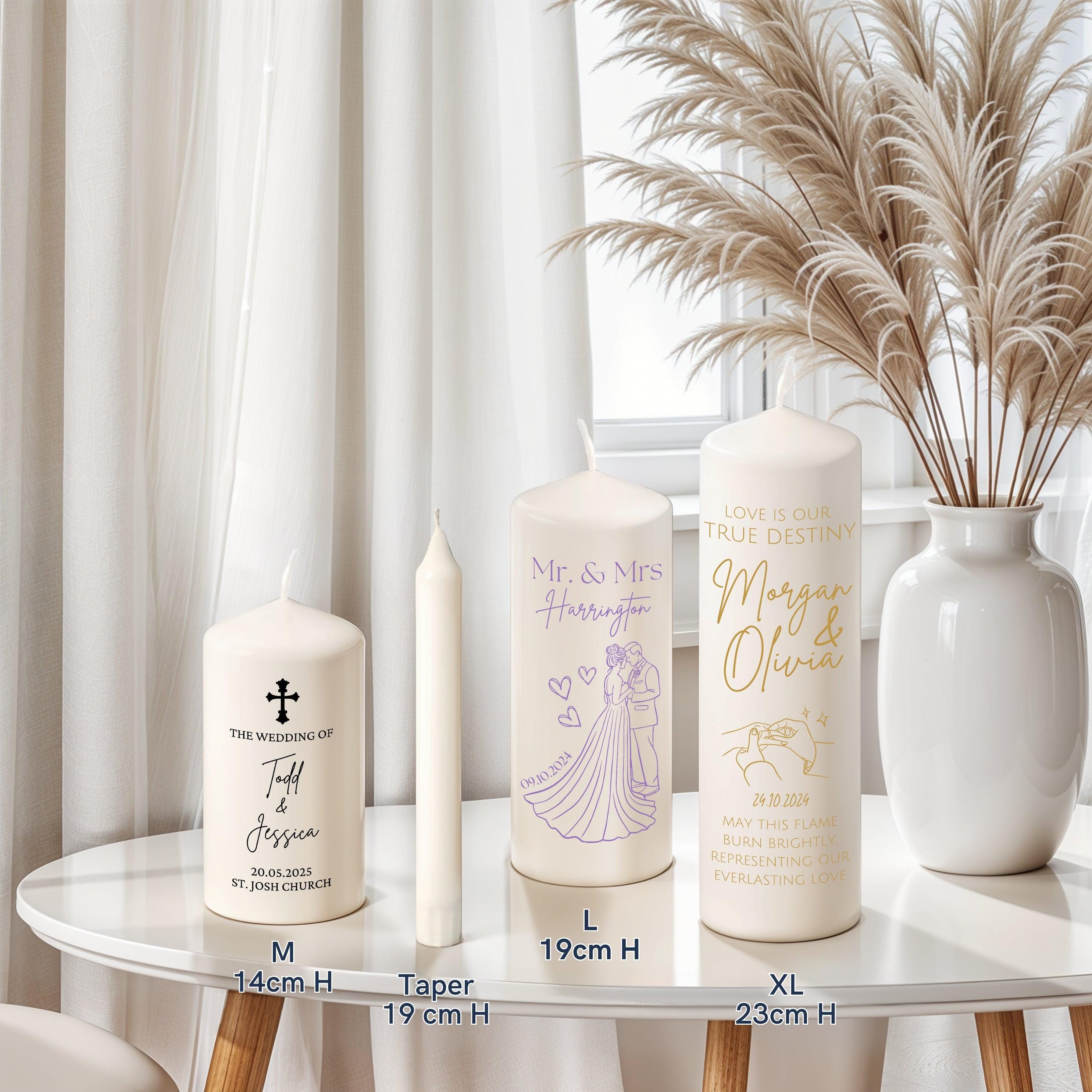 Personalised Wedding Unity Candles, Custom Couple Names & Date Candle ...