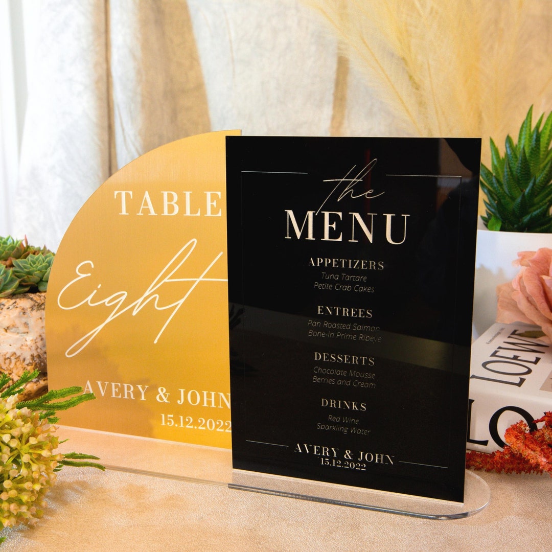 Custom Engraved Acrylic Wedding Table Bar Menu & Number Set ...