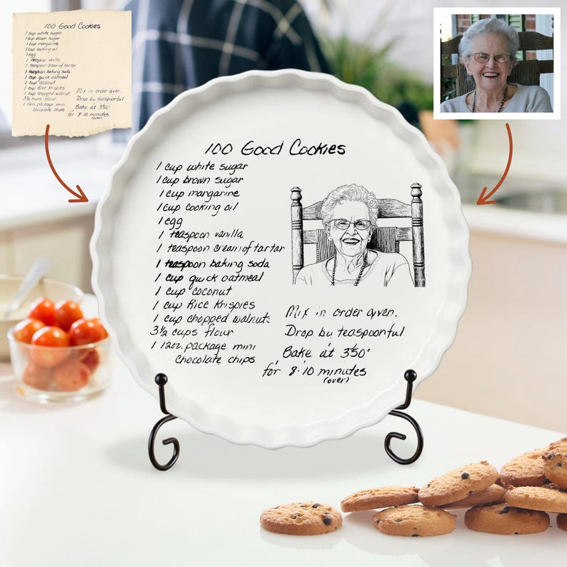 Custom Engraved Recipe & Photo White Porcelain Round Baking Tray ...