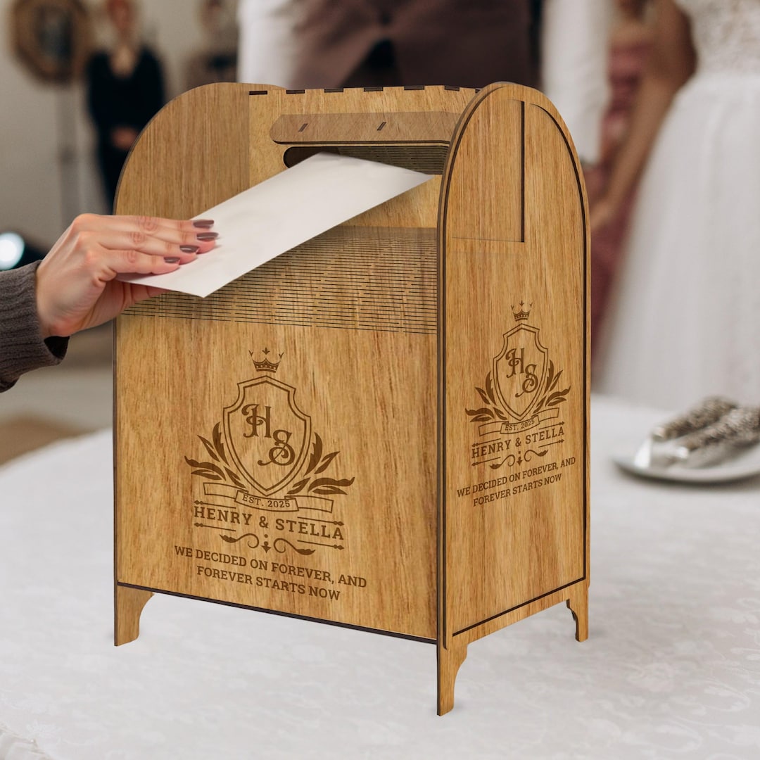 Custom Made Wooden Wedding Card Post Box, Personalised Name Date Money ...