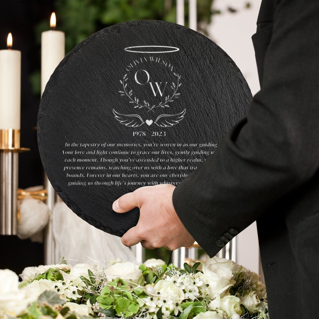 Personalised Memorial Round Slate Sign, Custom Engraved in Loving ...