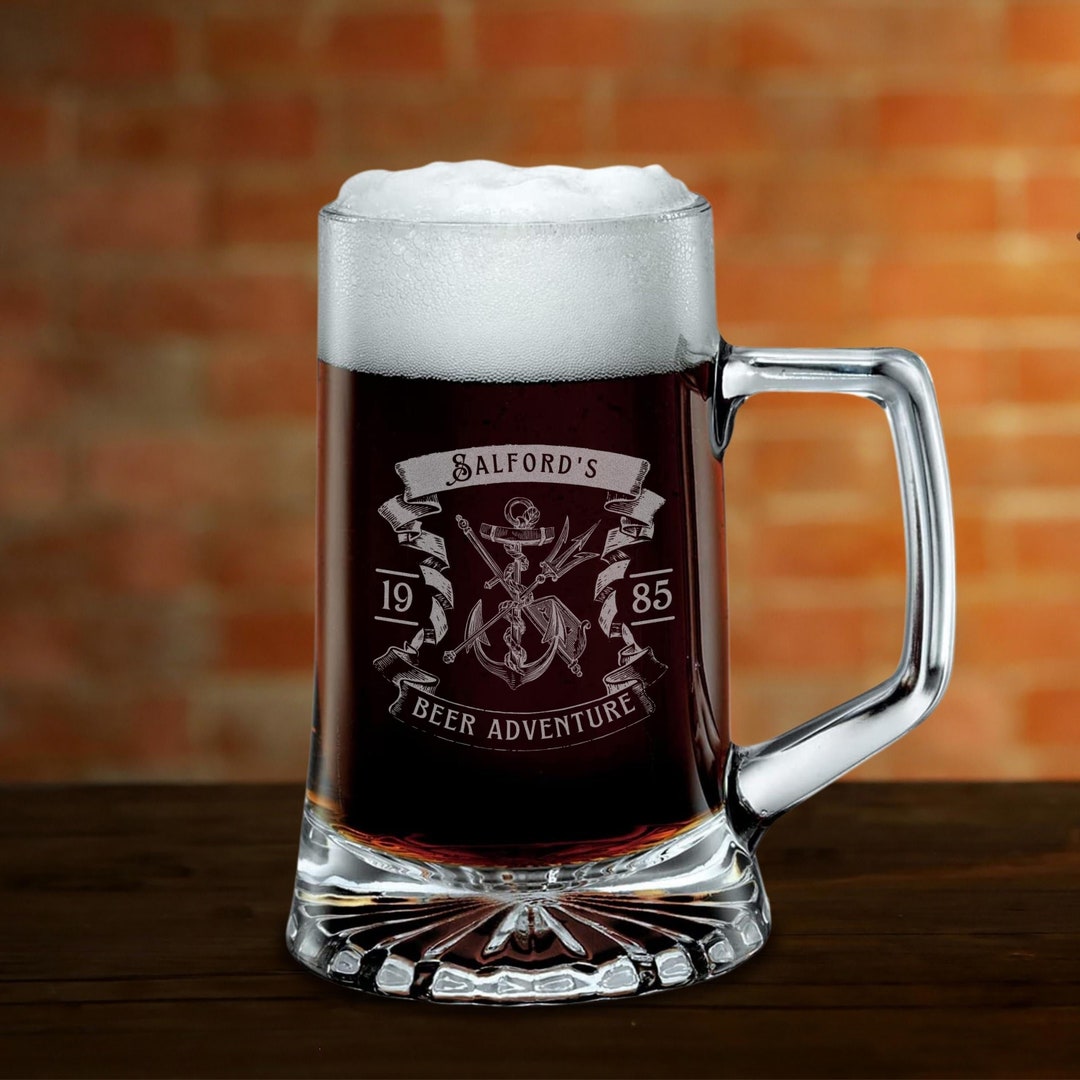Personalised 510ml Italian Beer Tankard Glass, Engraved Brewery Mug ...