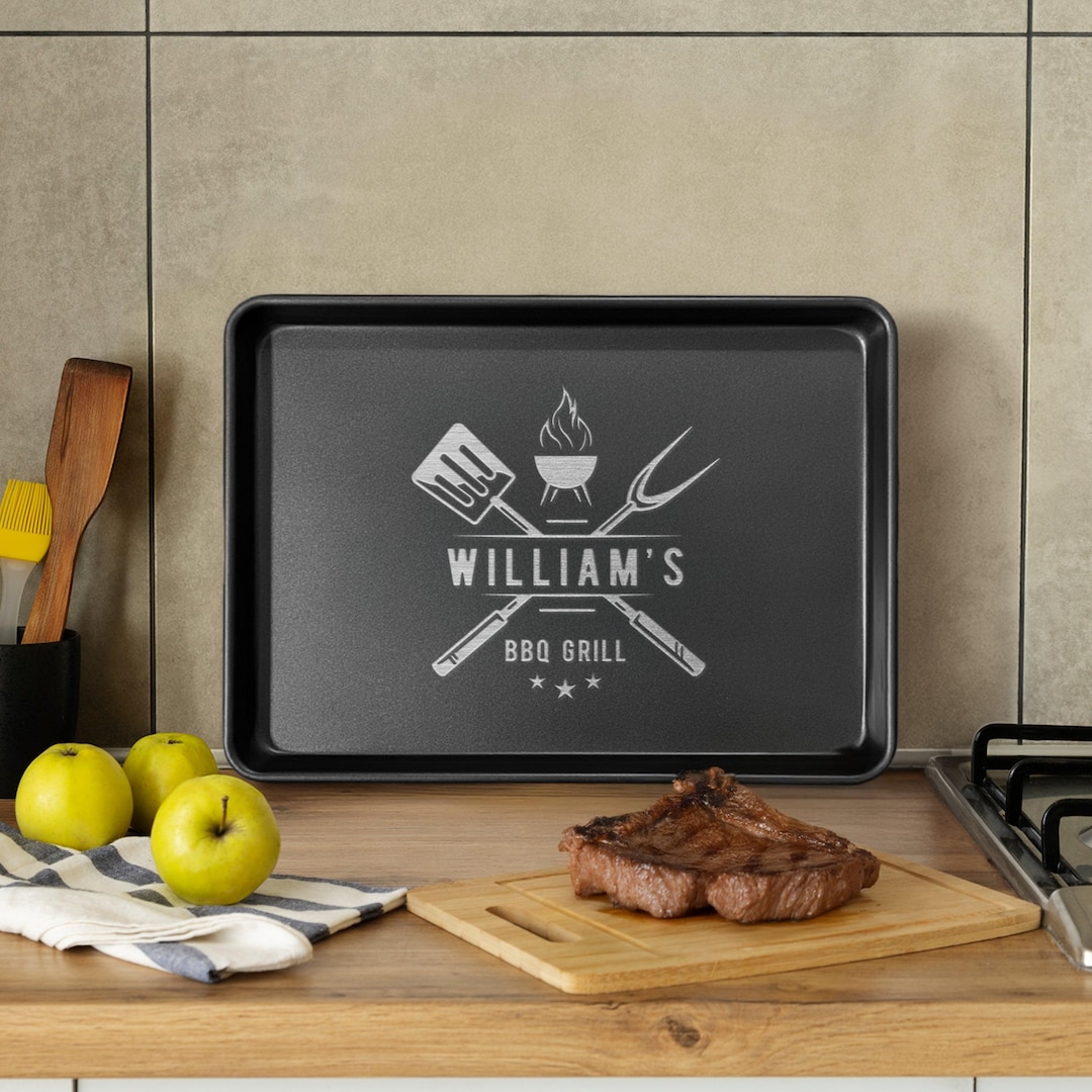 Custom Engraved Black Steel Baking Grilling Tray, Personalised Non ...