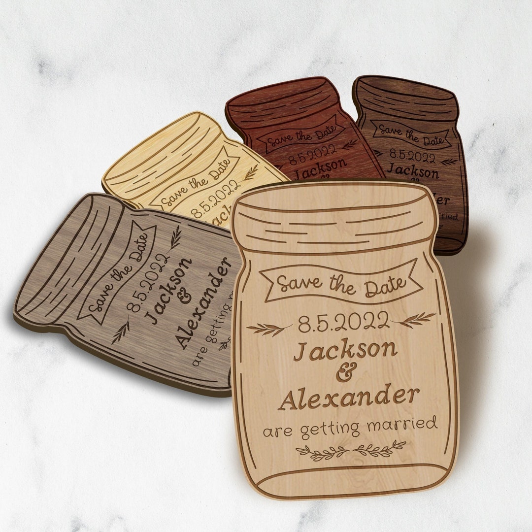 Engraved Save the Date Rustic Mason Jar Fridge Magnet, Personalised ...