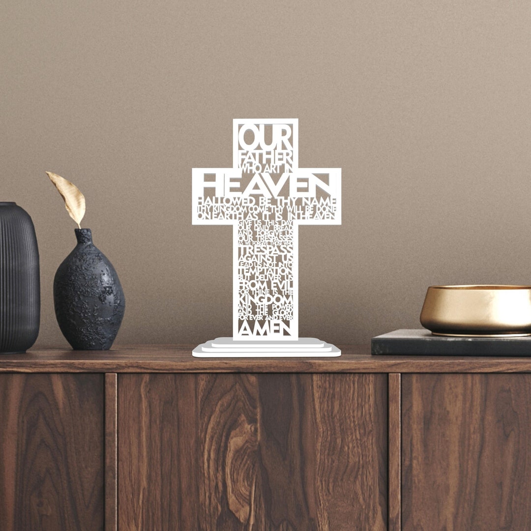 Custom Wooden Acrylic Our Father Lords Cross Crucifix Table Sign ...