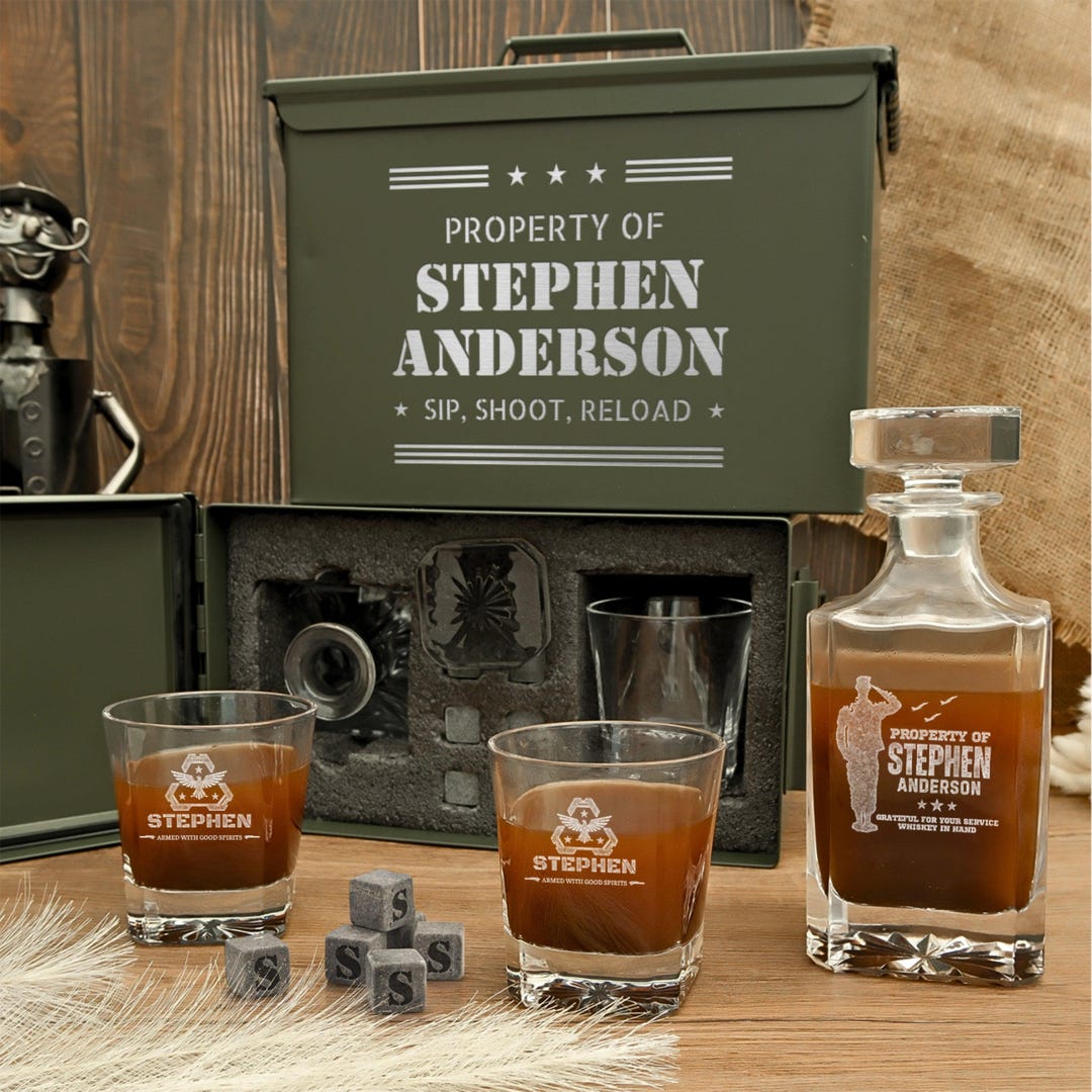 Personalised Military Whiskey Ammo Can Gift Box, Decanter, 2 Scotch ...