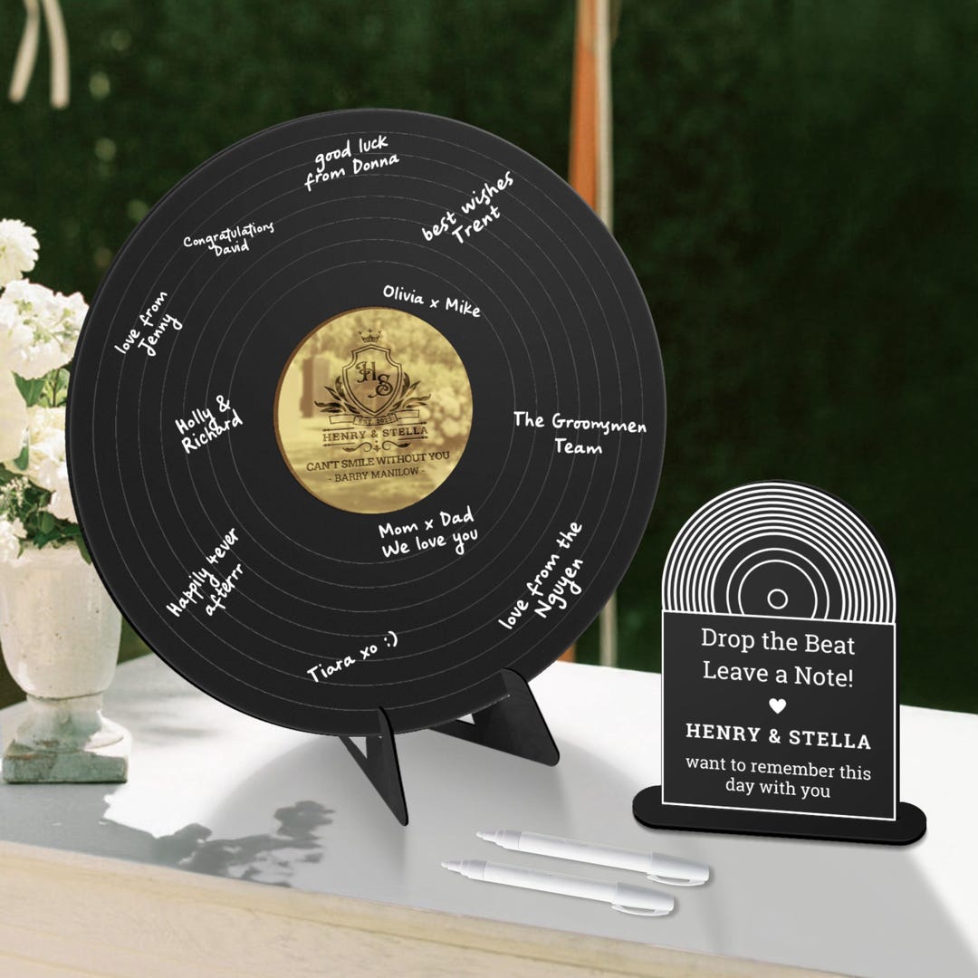 Custom Acrylic Record Vinyl Wedding Sign, Personalised Guest Book ...